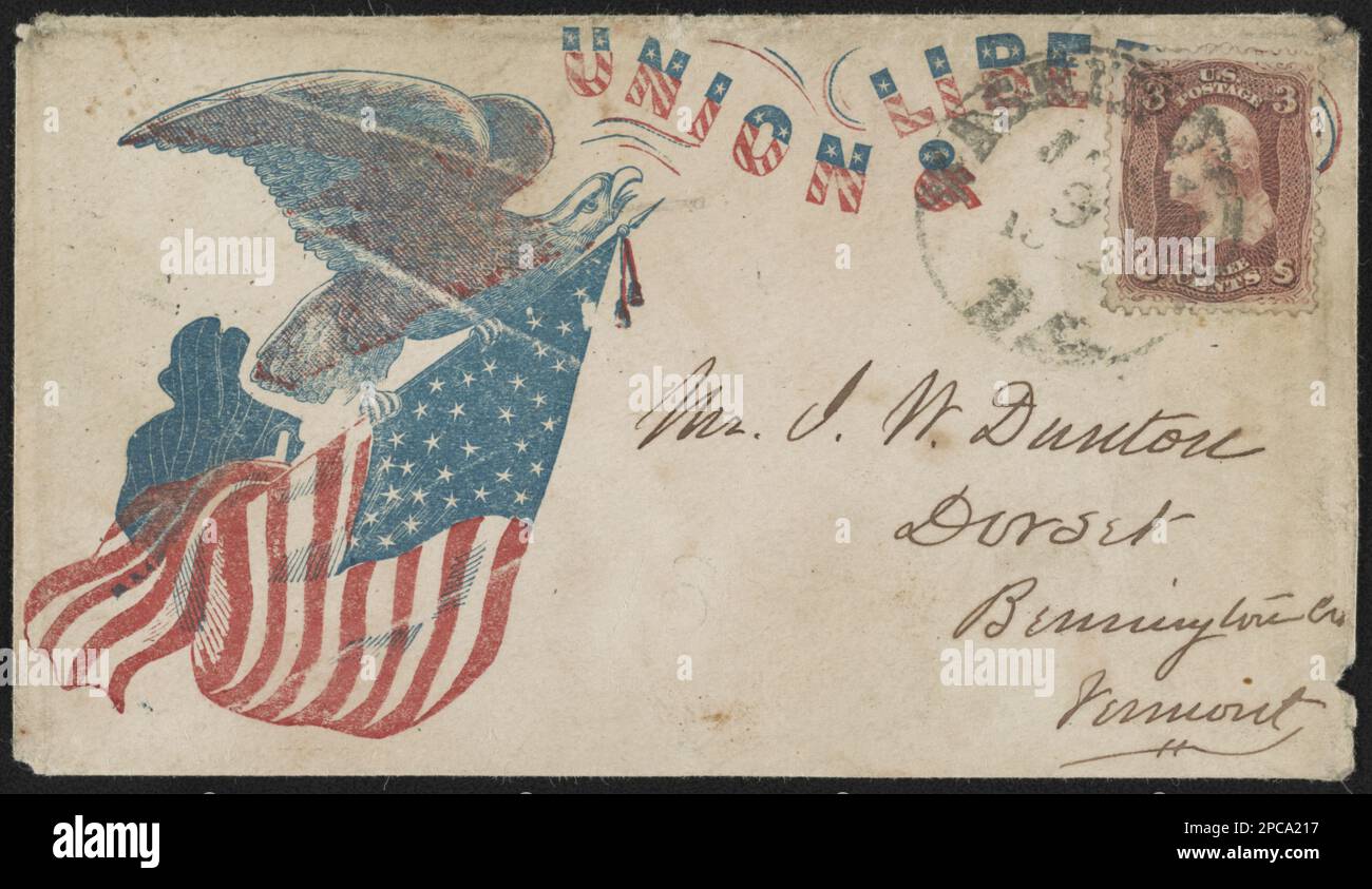 Civil War envelope showing eagle holding American flag in talons with ...