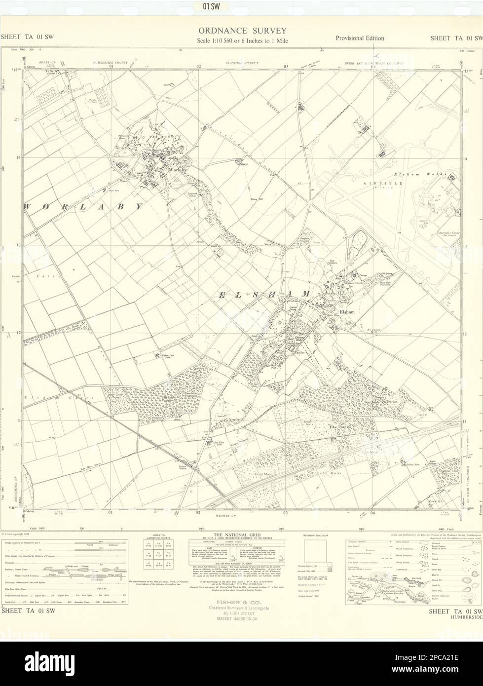 Ordnance Survey Sheet TA01SW Lincolnshire Elsham Worlaby 1956 old ...