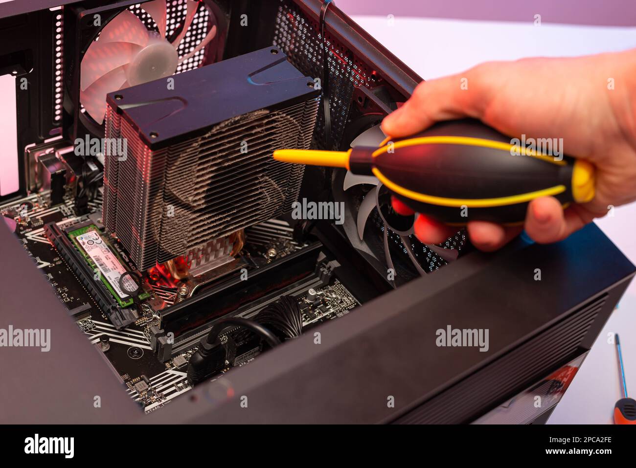 Dirty cooler ventilation system unit computer, cleaning from dust Stock ...