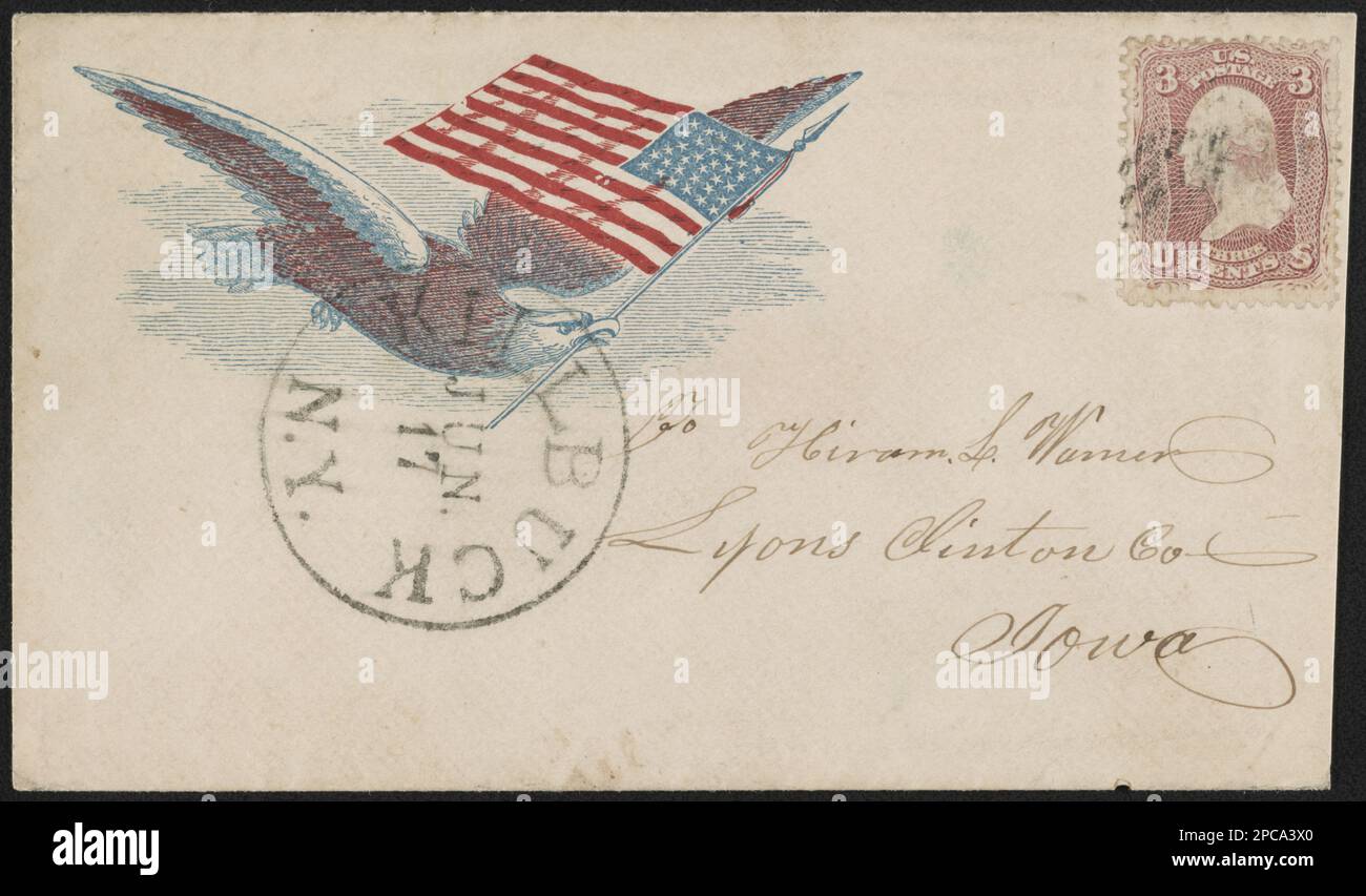 Civil War envelope showing eagle in flight carrying American flag in ...