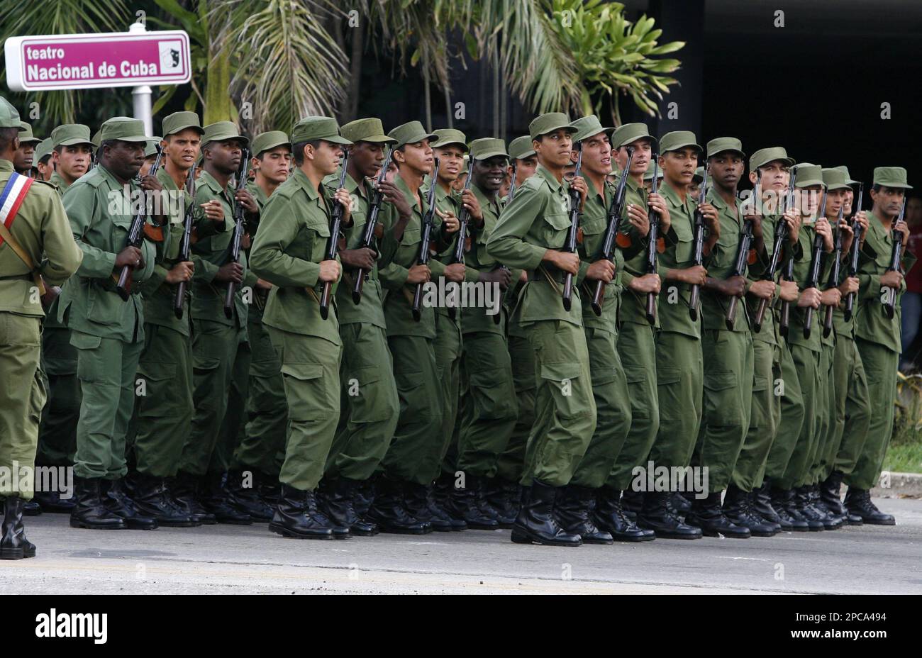 Cuban soldiers are seen marching along the Revolution Square during the ...