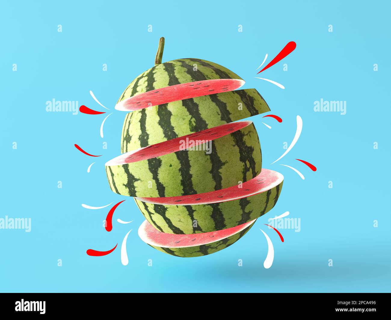 One sliced watermelon isolated on blue background. Floating tasty ...