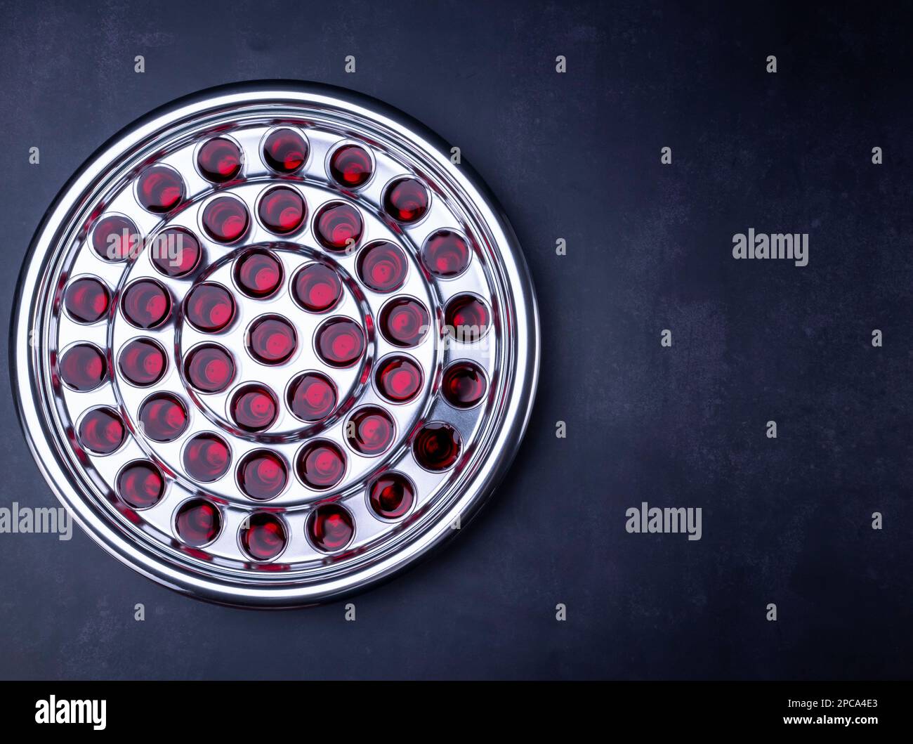 Communion glass cups on tray filled with wine the symbol of Jesus ...