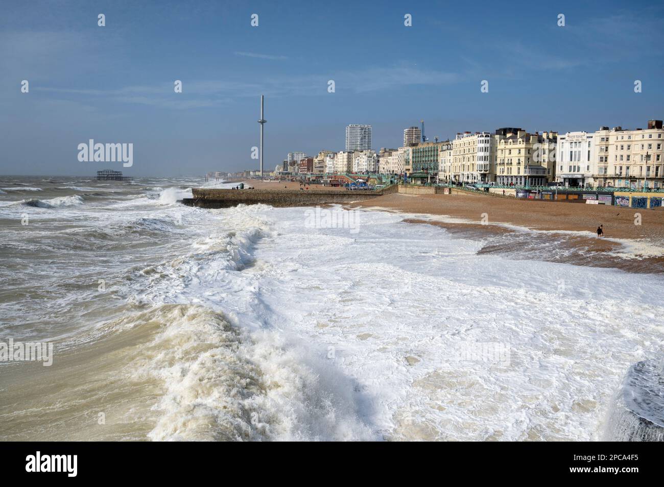 Brighton, UK. 13th Mar, 2023. High winds cause huge waves to crash on ...