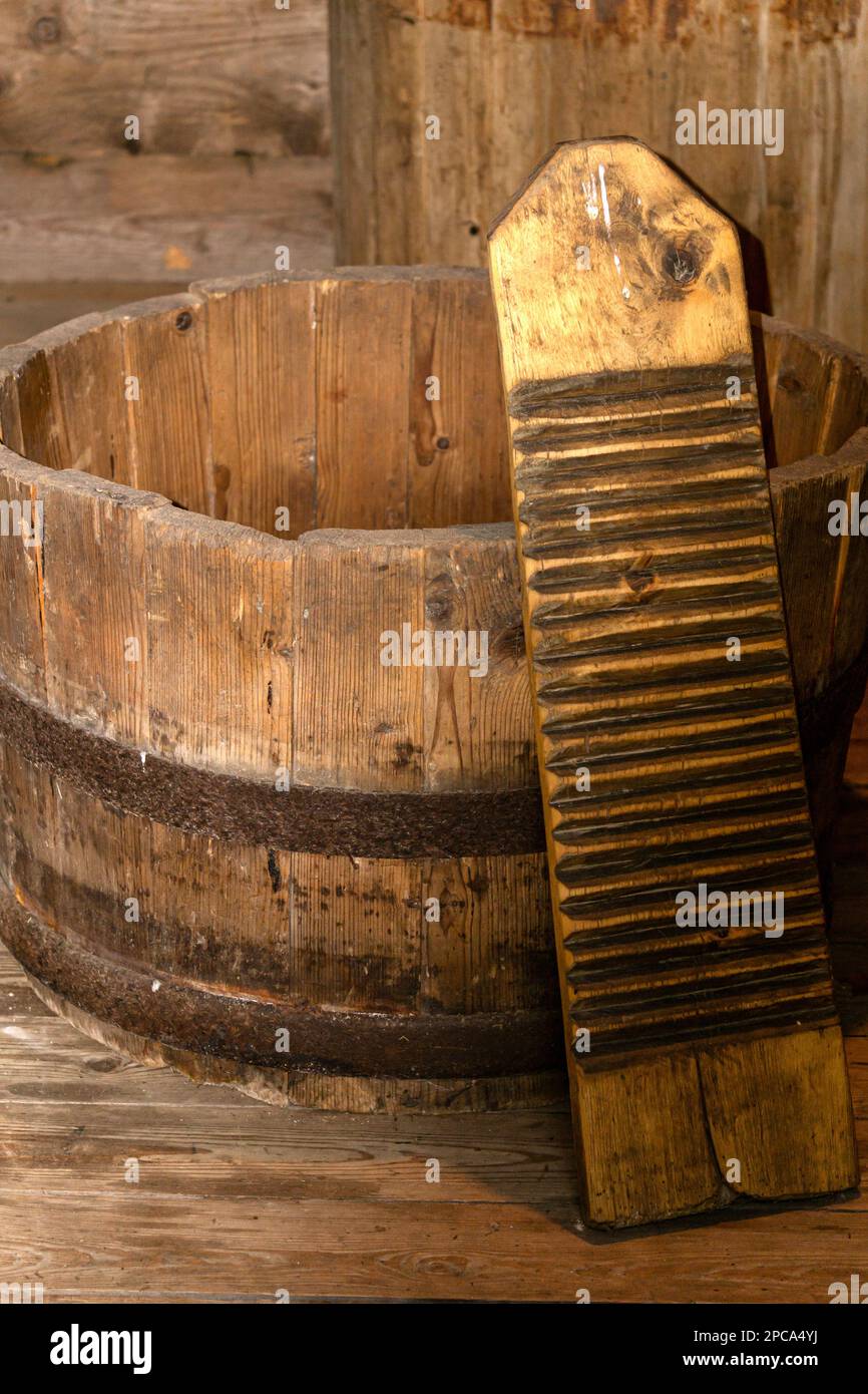 Old big wooden barrel with rusty iron circles Stock Photo - Alamy