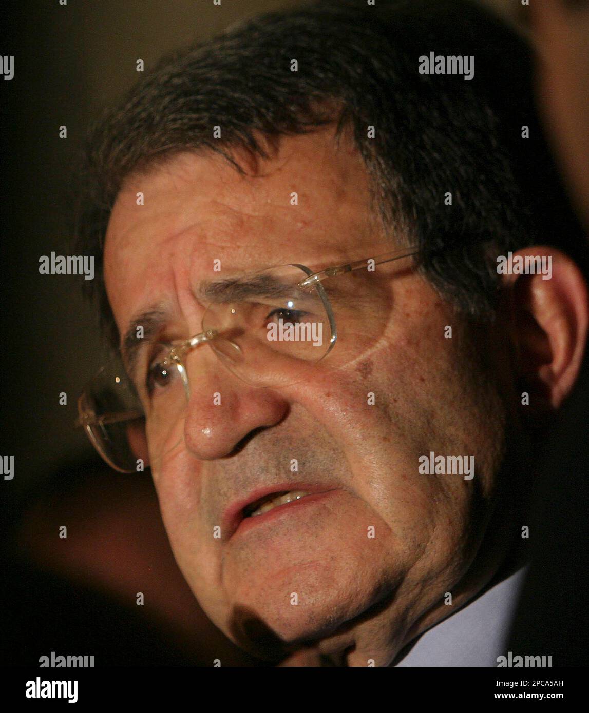 Romano Prodi answers newsmen questions after attending the ''Infanzia ...