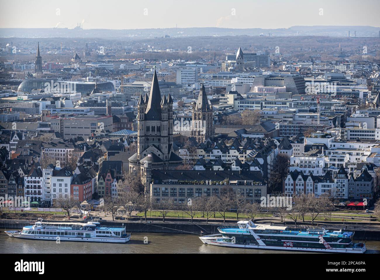 Skyscraper buildings rising above Cologne urban skyline on a bright ...