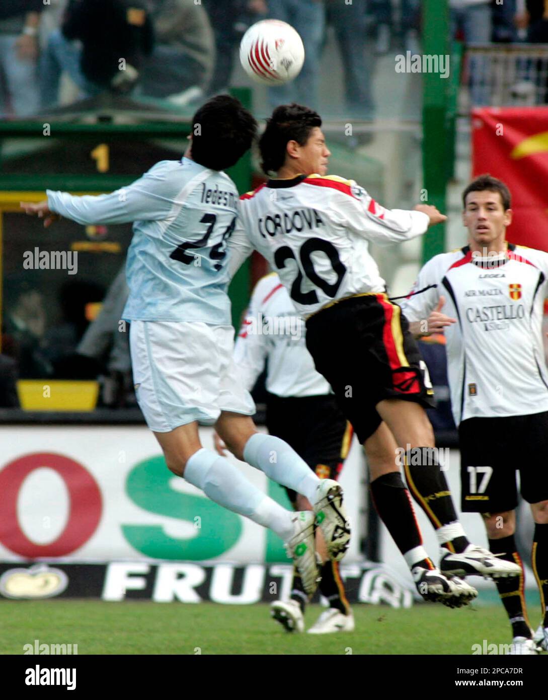 Lazio's midfielder Cristian Ledesma, left, and Messina's Nicolas ...