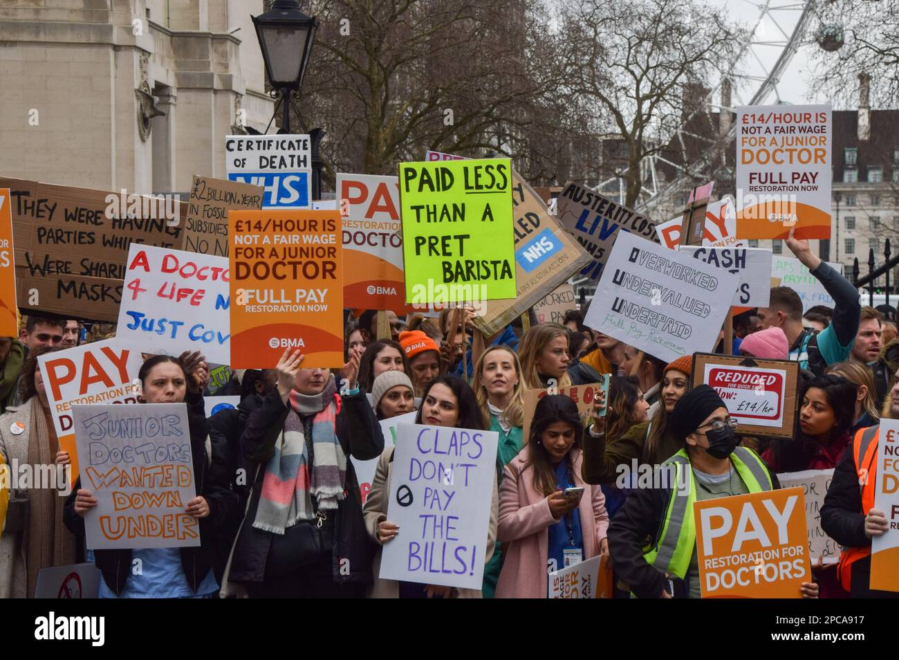 London, UK. 13th March 2023. Thousands of junior doctors and supporters ...
