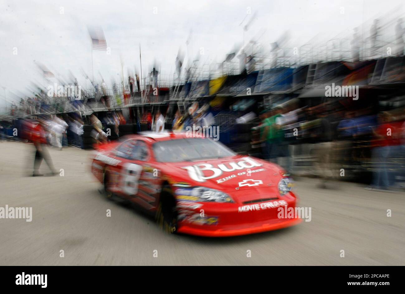 NASCAR driver Dale Earnhardt Jr., leaves the garage during practice at ...