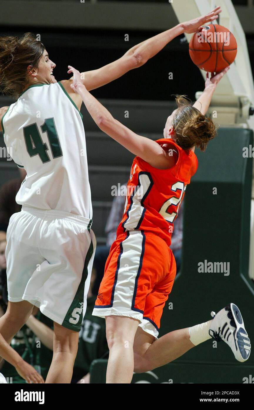 Michigan State's Allyssa DeHaan (41) blocks a shot by Bucknell's ...