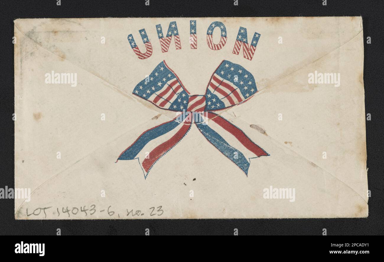 Civil War envelope showing (on back) red, white, and blue ribbon tied ...