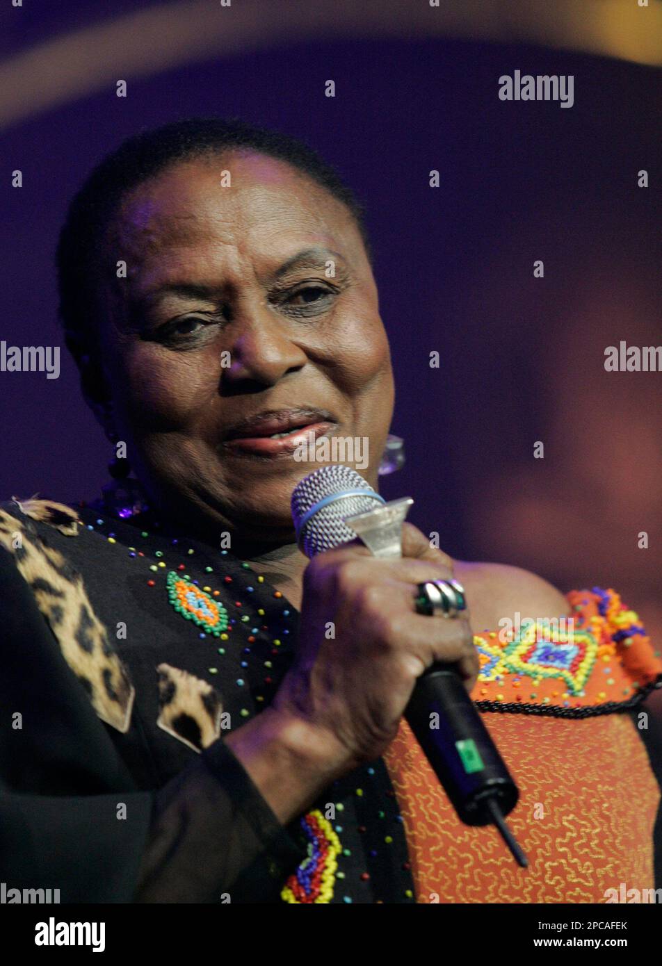 South African singer Miriam Makeba performs on stage at the Avo Session ...