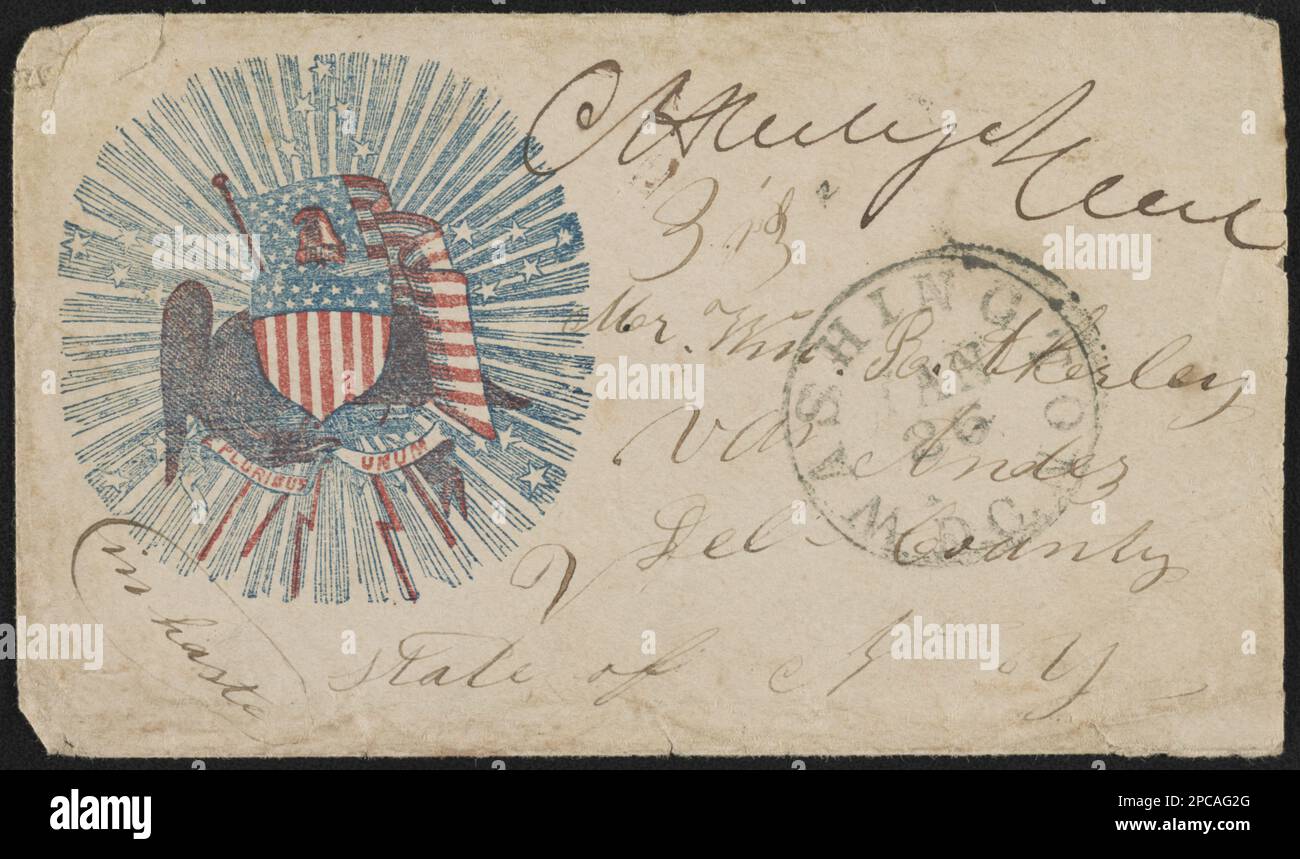 Civil War envelope showing American flag and shield surrounded by stars ...