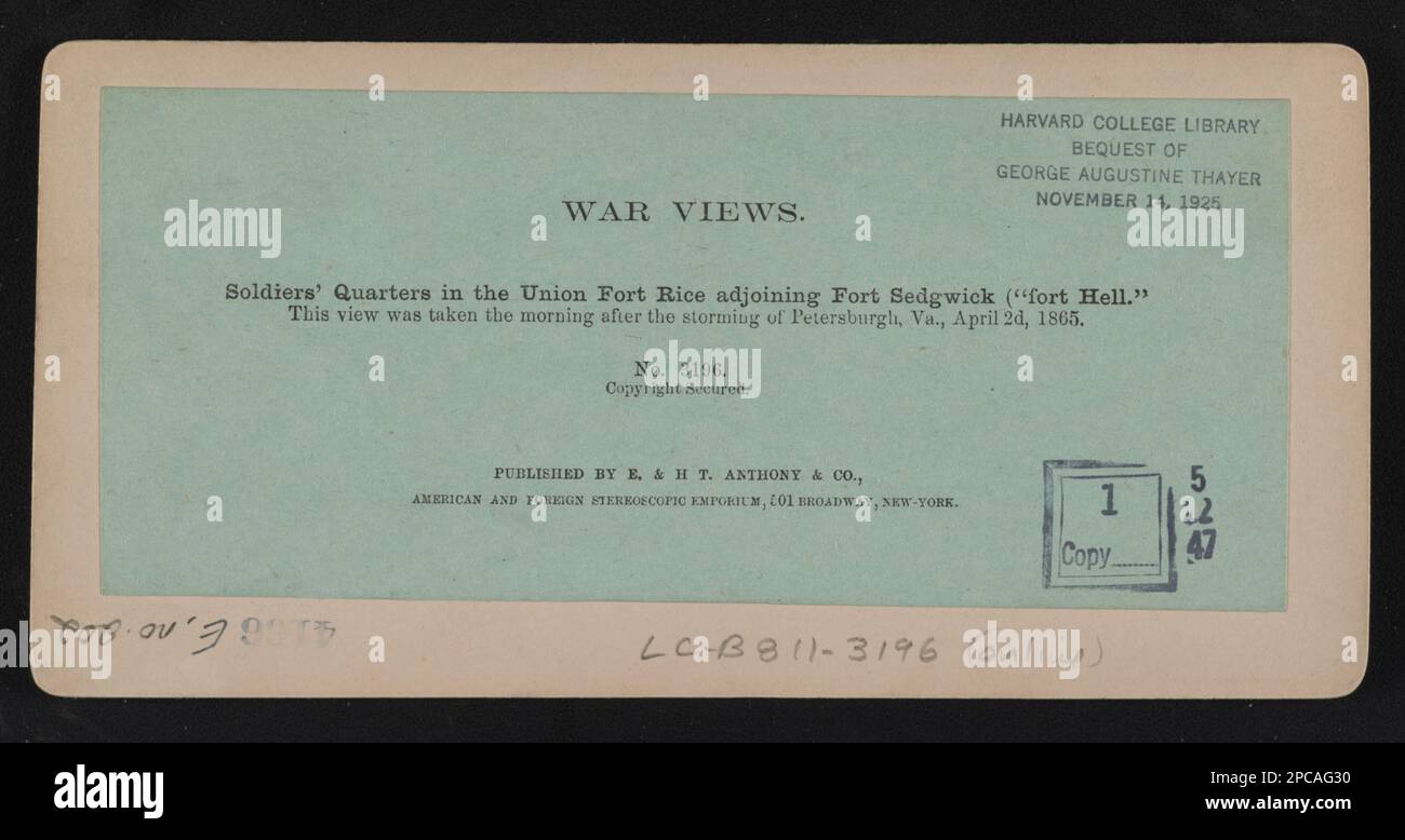 Soldiers' quarters in the Union Fort Rice adjoining Fort Sedgwick (fort ...