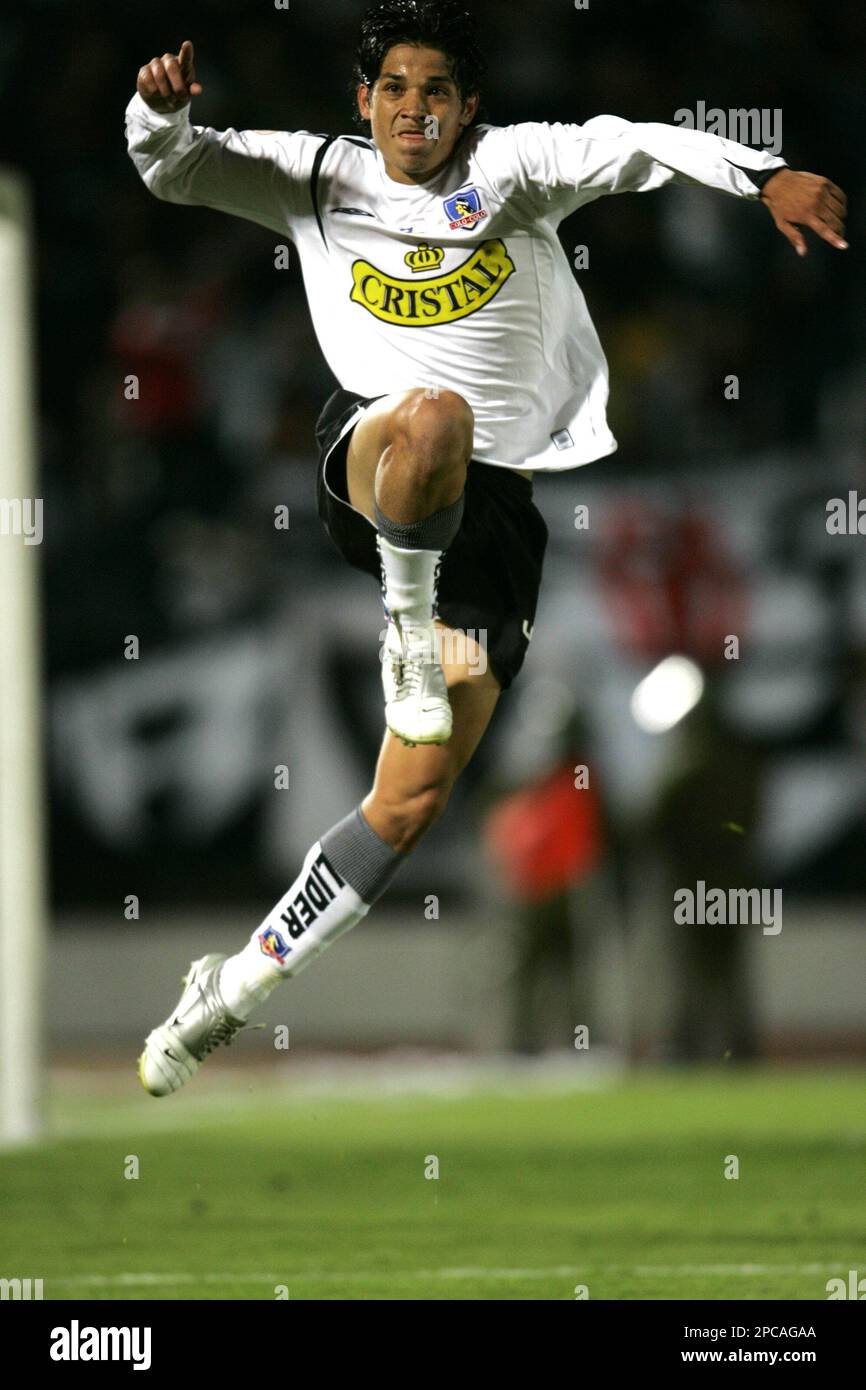 Chile's Colo Colo striker Matias Fernandez jumps as he celebrates his ...