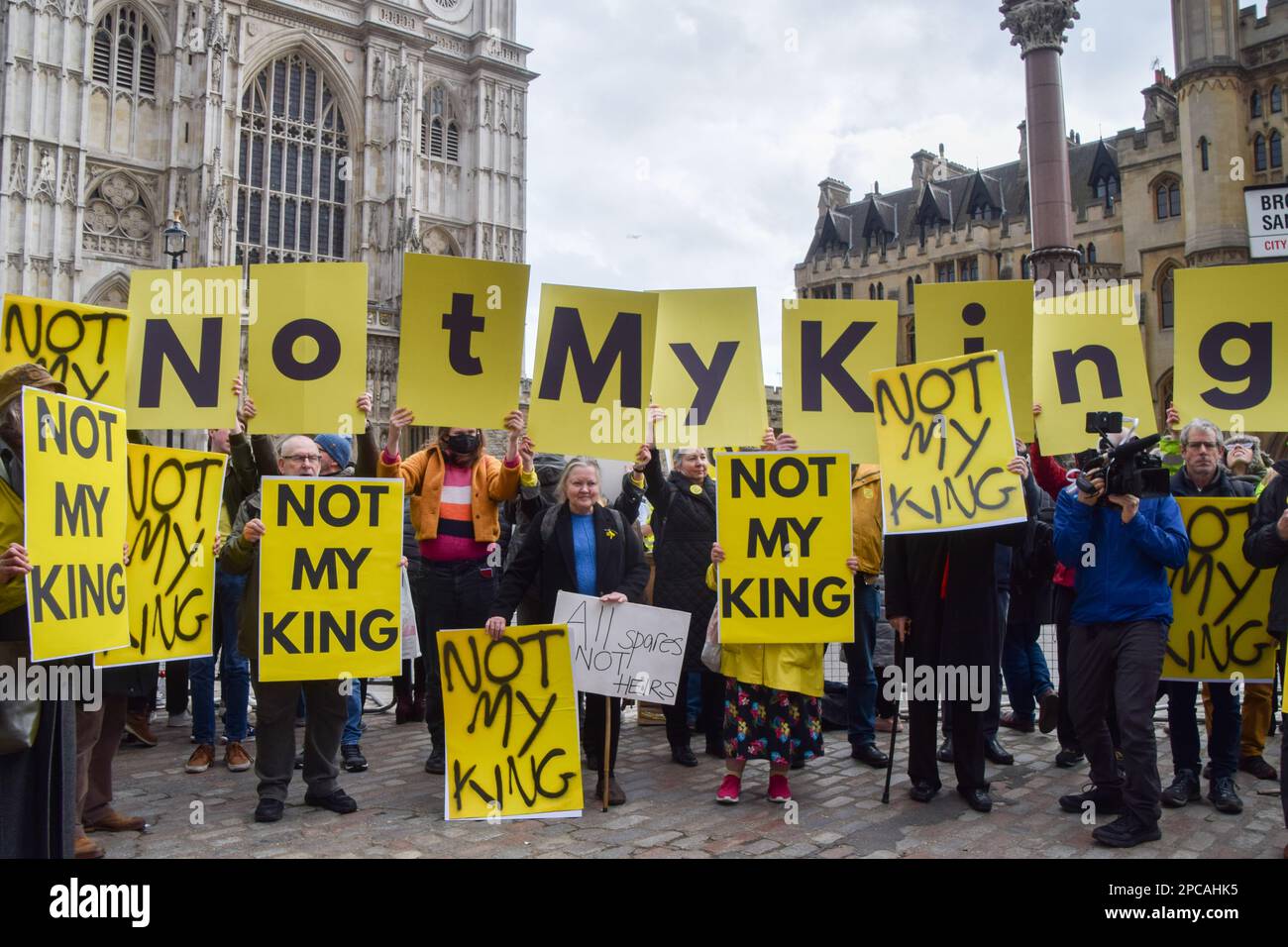 London, UK. 13th March 2023. Anti-monarchy protesters gathered with Not ...