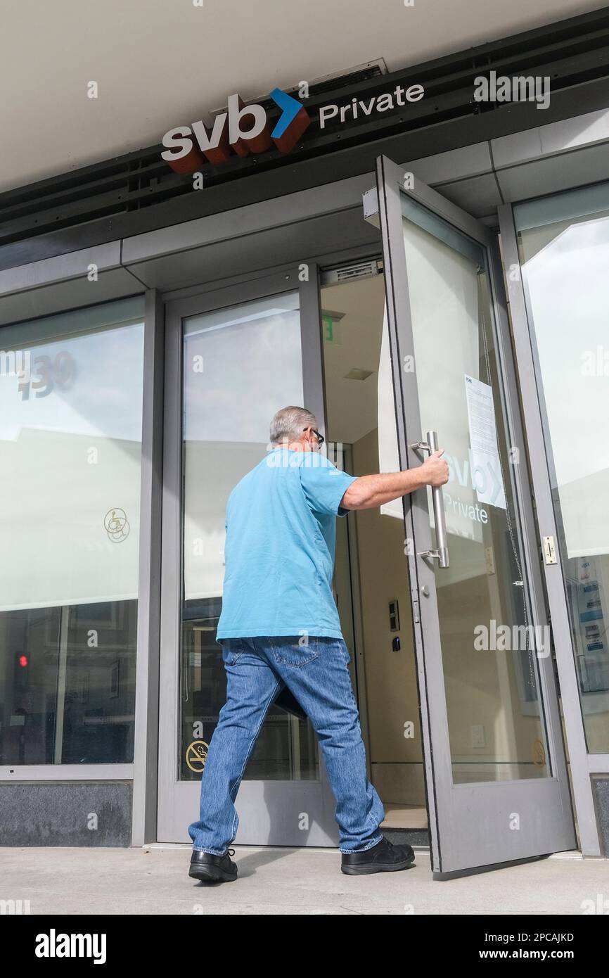 Los Angeles, California, USA. 13th Mar, 2023. A man enters a Silicon ...