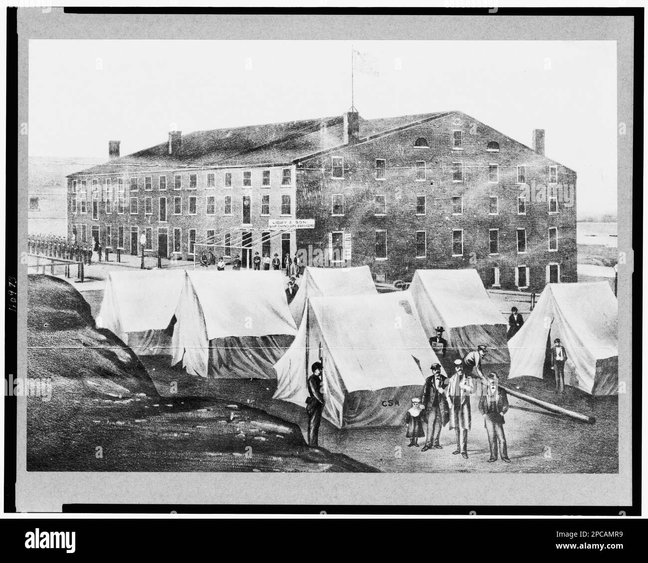 Soldiers, other people, and tents of Confederates outside of Libby ...