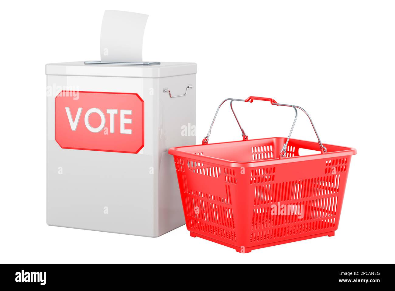 Shopping basket with ballot box, 3D rendering isolated on white ...