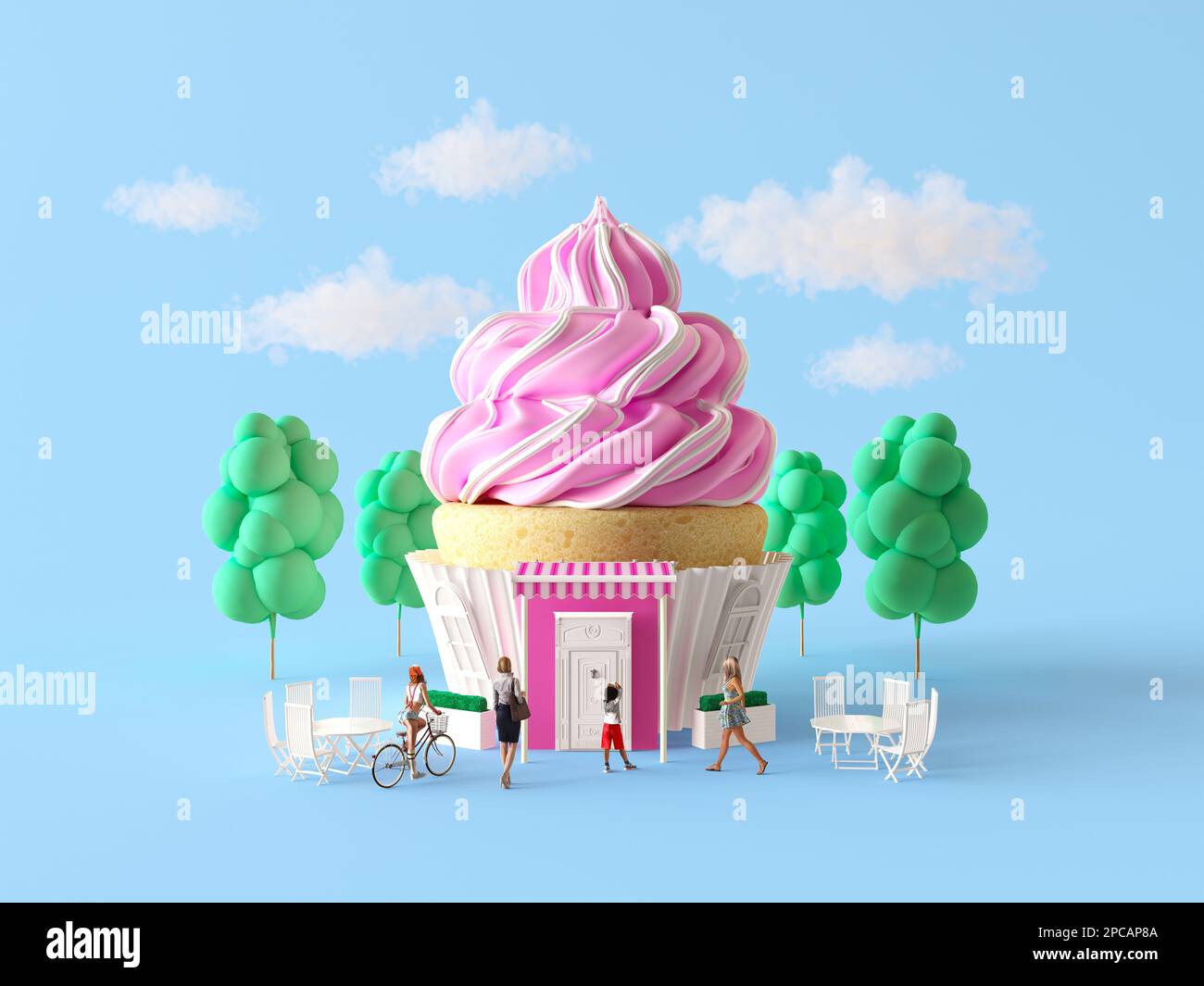 Isometric bakery cafe interior concept. Cartoon style house in the form ...