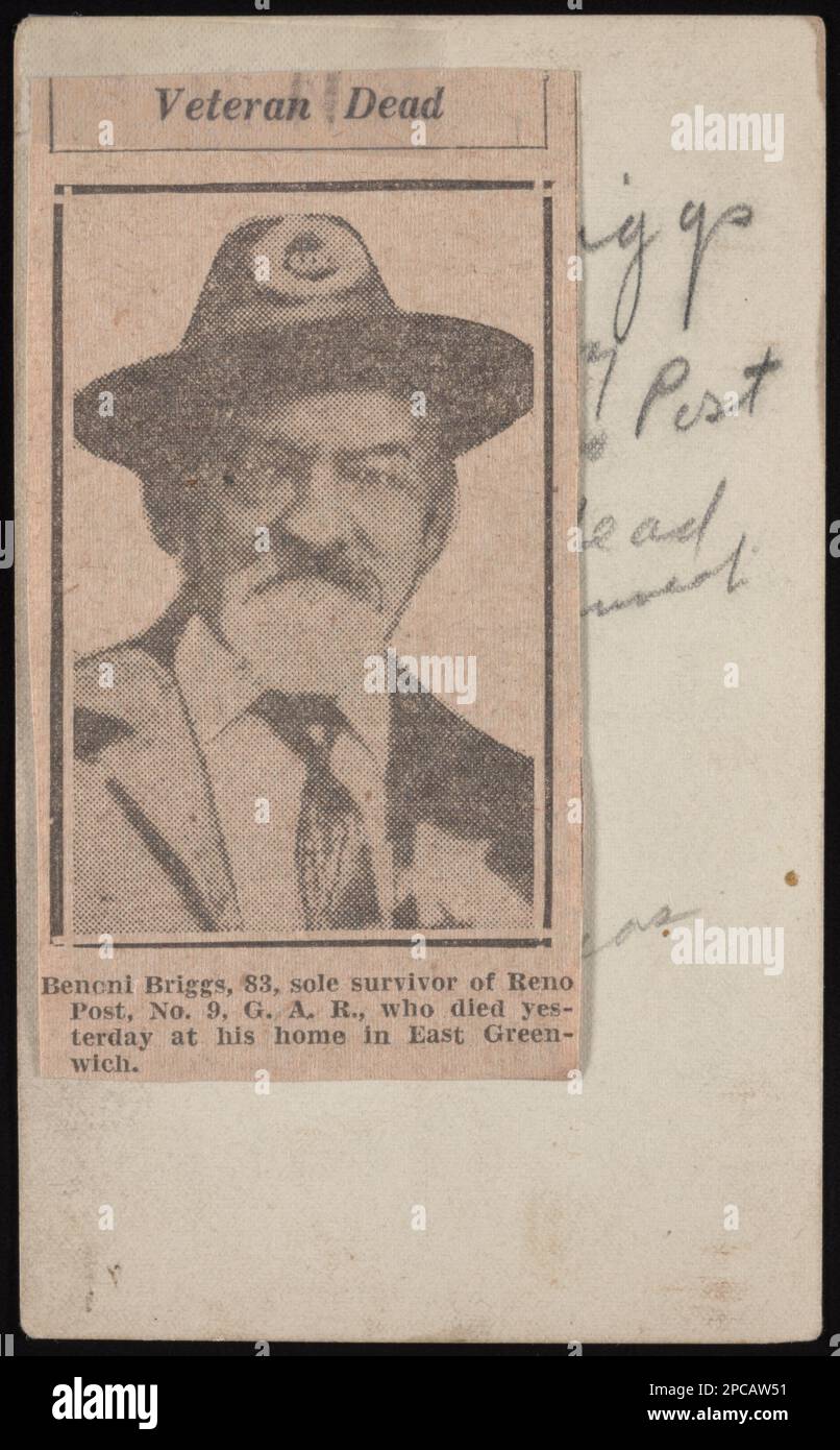 Civil War veteran Benoni Briggs of G.A.R. Reno Post no. 9 with a World War I soldier ...