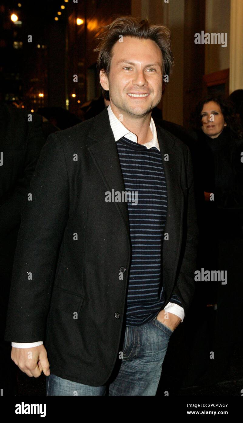 Actor Christian Slater poses for photographers outside Broadway's Cort ...