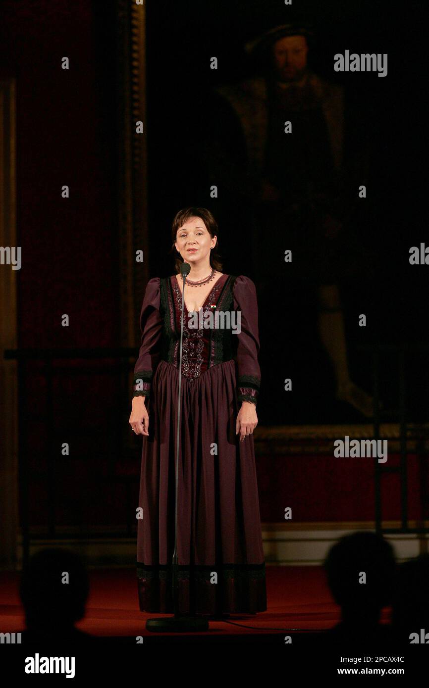 Hungarian folk singer Marta Sebestyen sings during a concert to ...