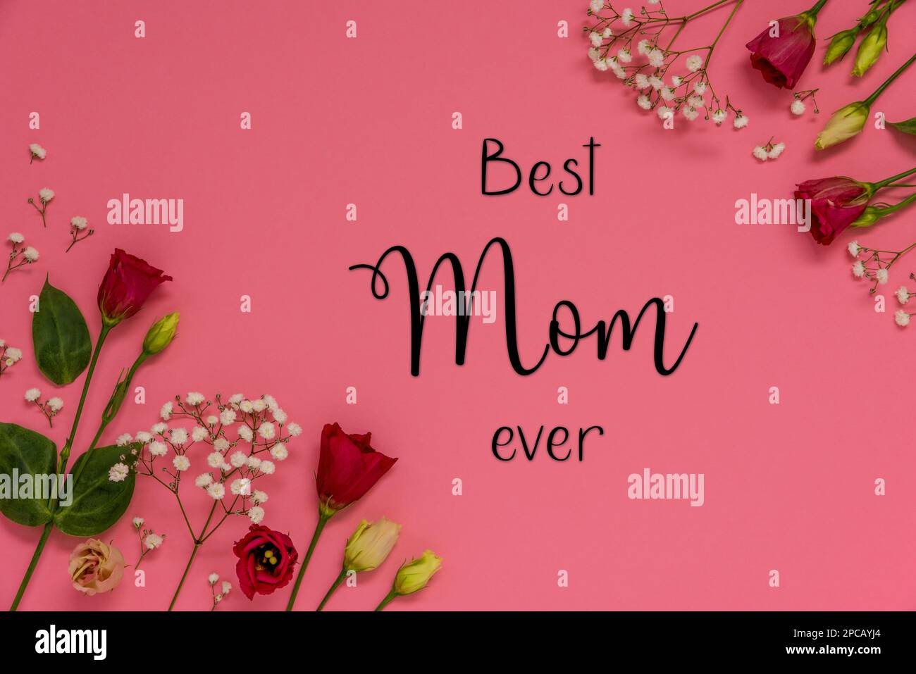 Roses Flower Arrangement, English Text Best Mom Ever, Flat Lay Stock ...