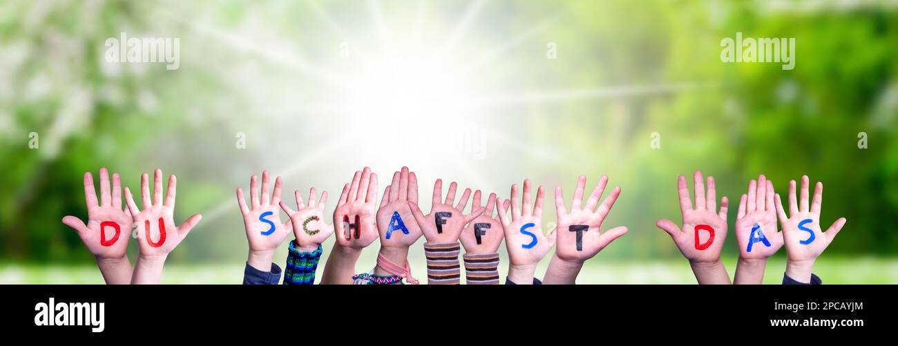 Children Hands Building Du Schaffst Das Means You Can Do It, Grass ...