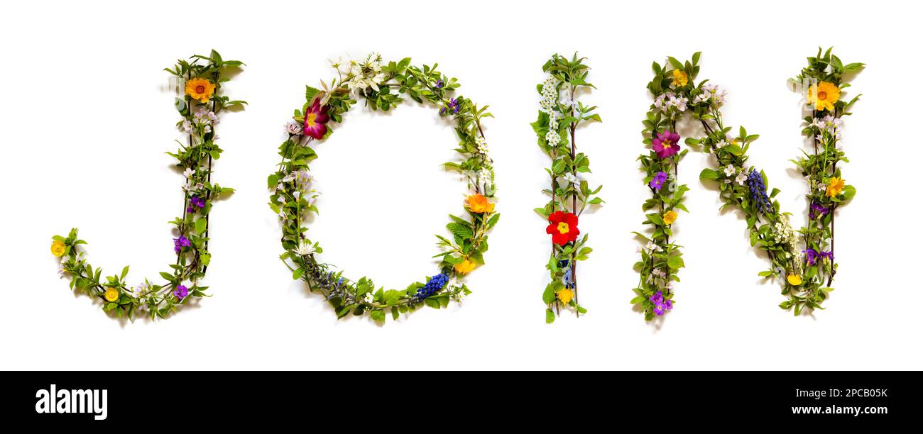 Colorful Blooming Flower Letters Building Word Join Stock Photo - Alamy