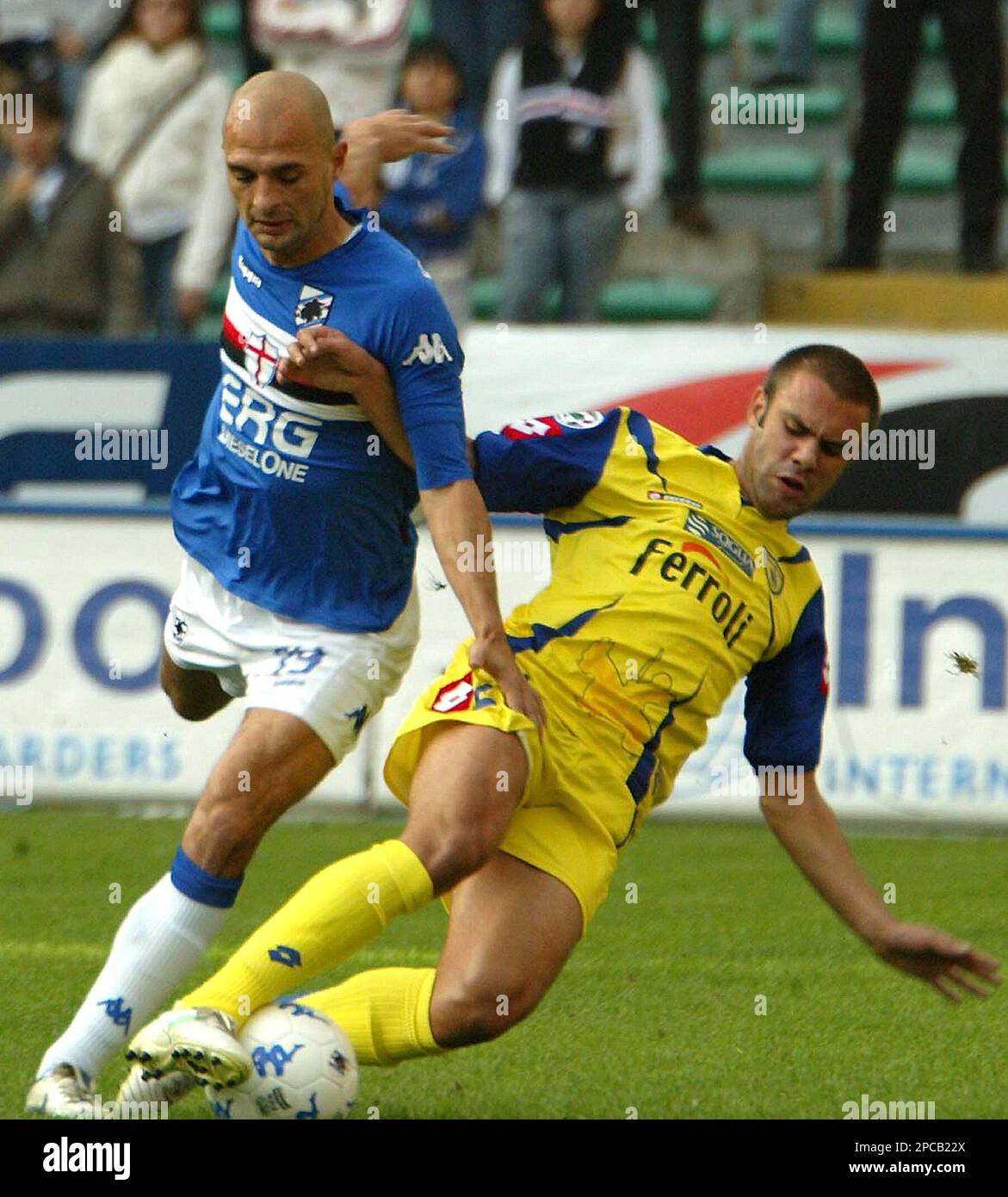Sampdoria defender Giulio Falcone, left, and Chievo midfielder Paolo ...
