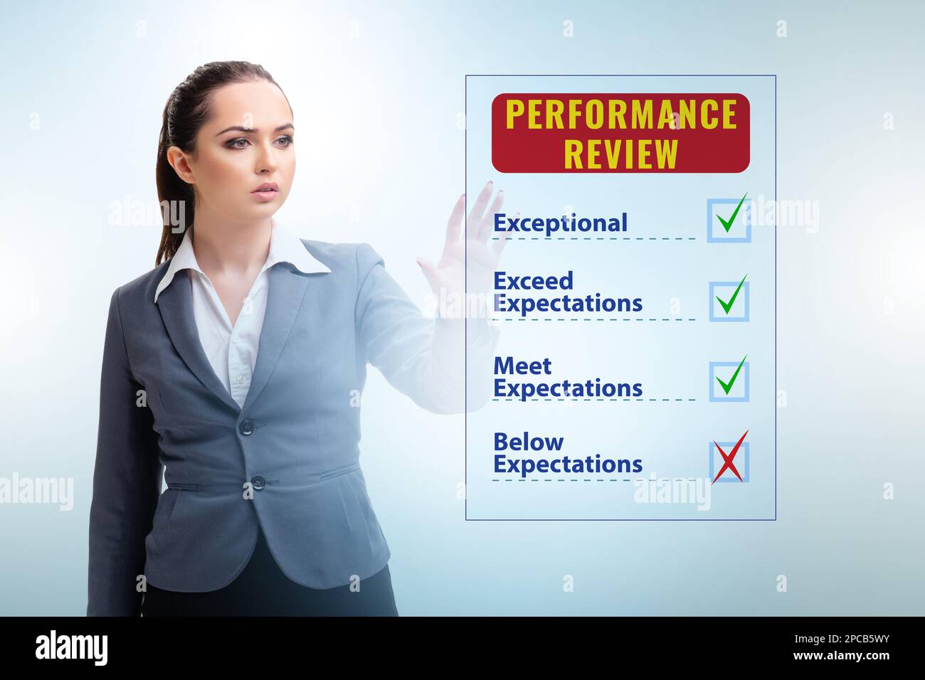 Annual performance review concept with the businesswoman Stock Photo ...