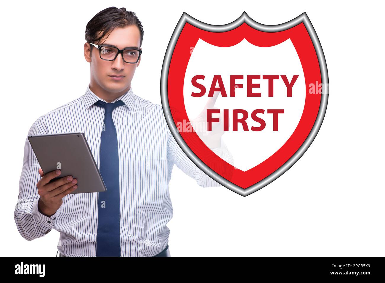 Safety first concept with the businessman Stock Photo - Alamy