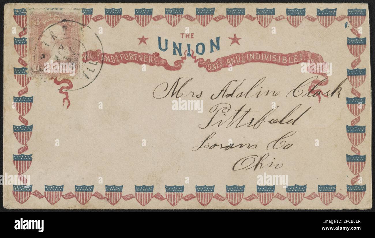 Civil War envelope showing shields with message "The Union, now and ...