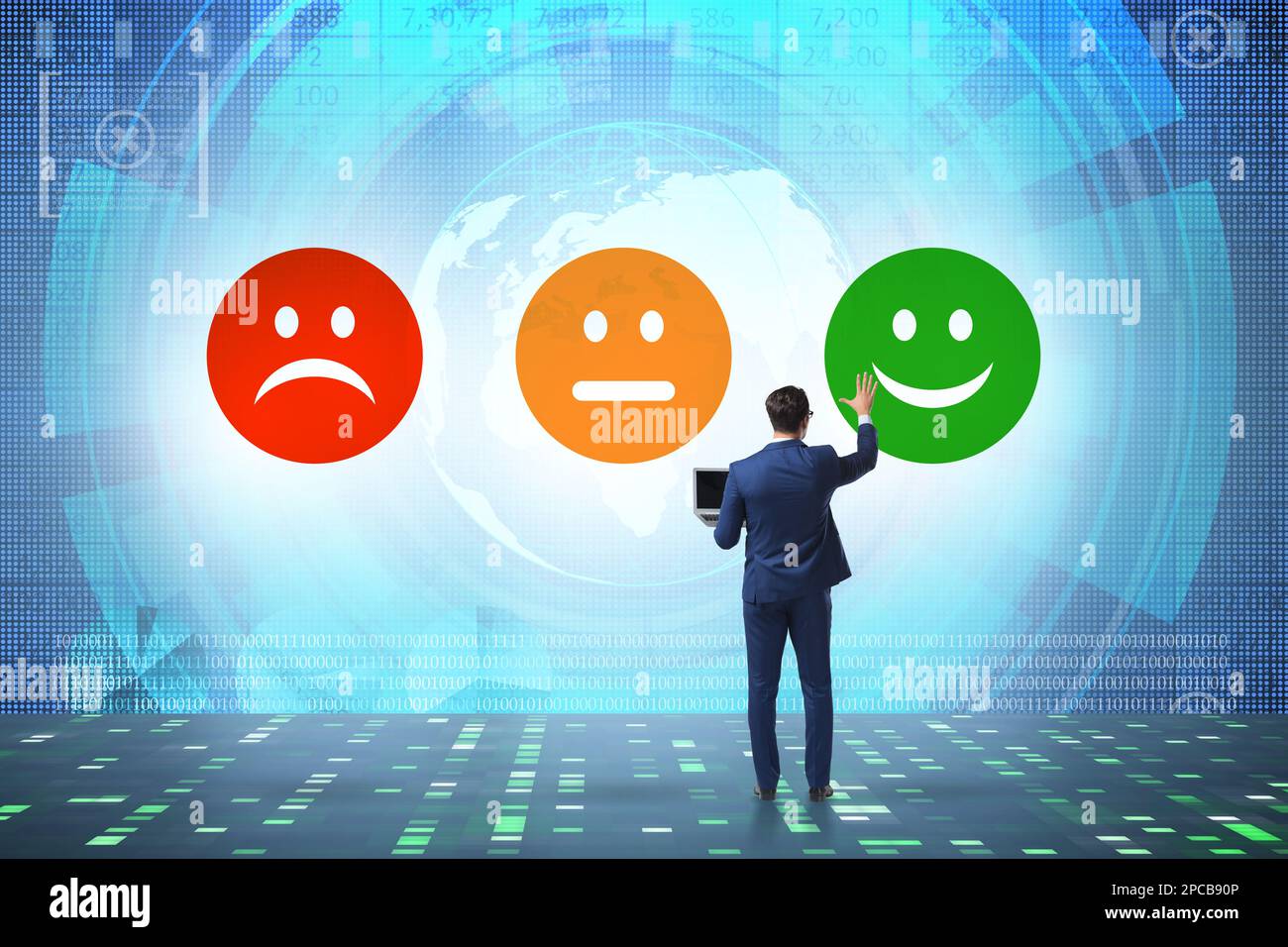 Illustration of customer feedback with the faces and businessman Stock ...