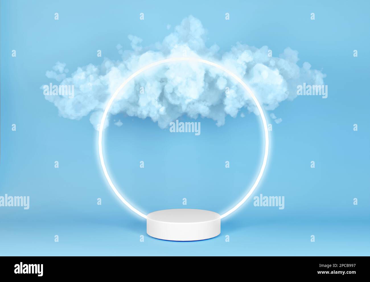 A cloudy sky stand for your product. Mockup. Realistic white fluffy ...