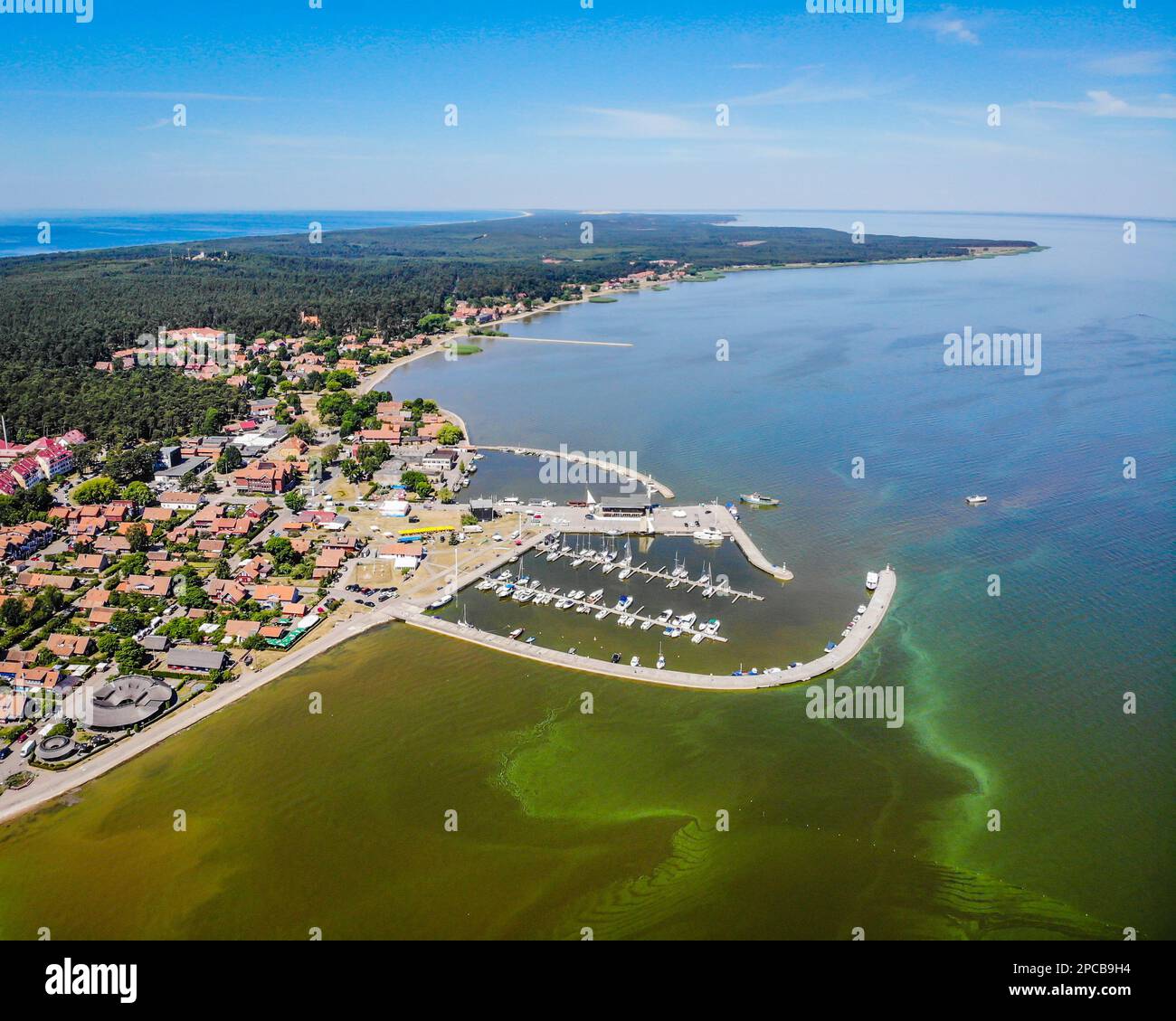 Aerial view of Nida - largest town of Curonian spit in Lithuania, next ...