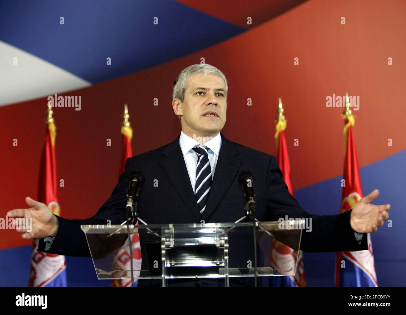 Serbian President Boris Tadic speaks during a press conference, in ...
