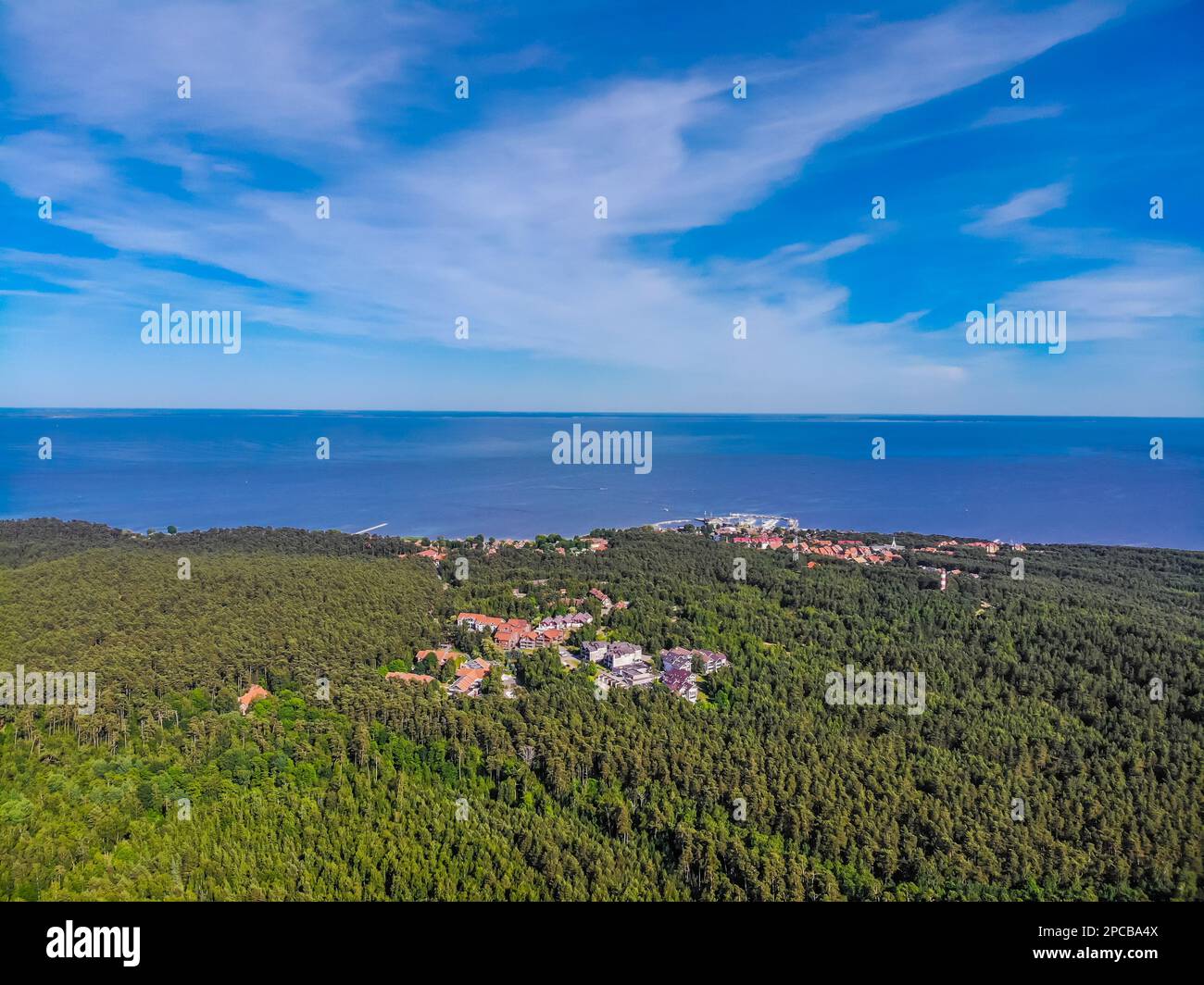 Aerial view of Nida - largest town of Curonian spit in Lithuania, next ...