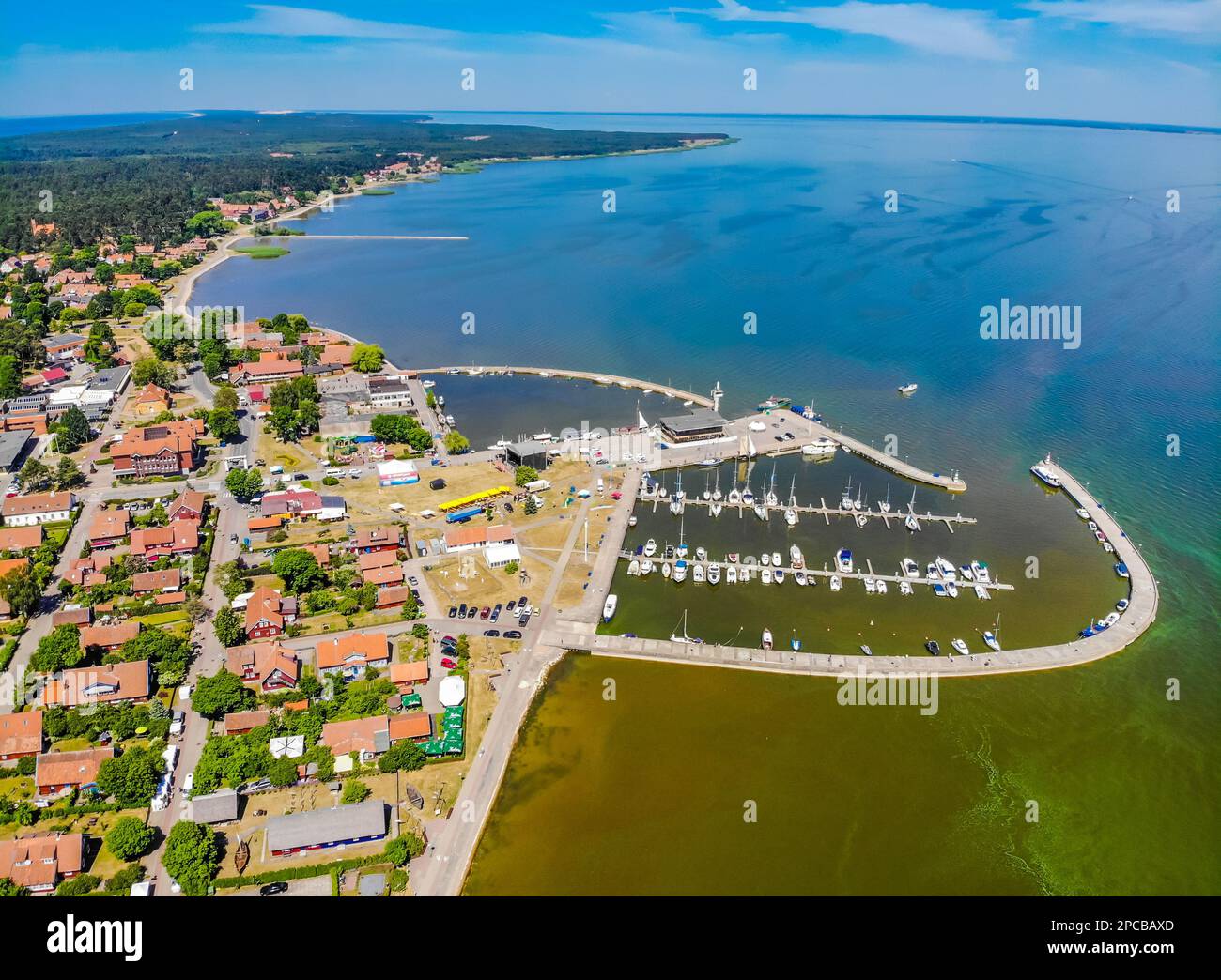 Aerial view of Nida - largest town of Curonian spit in Lithuania, next ...