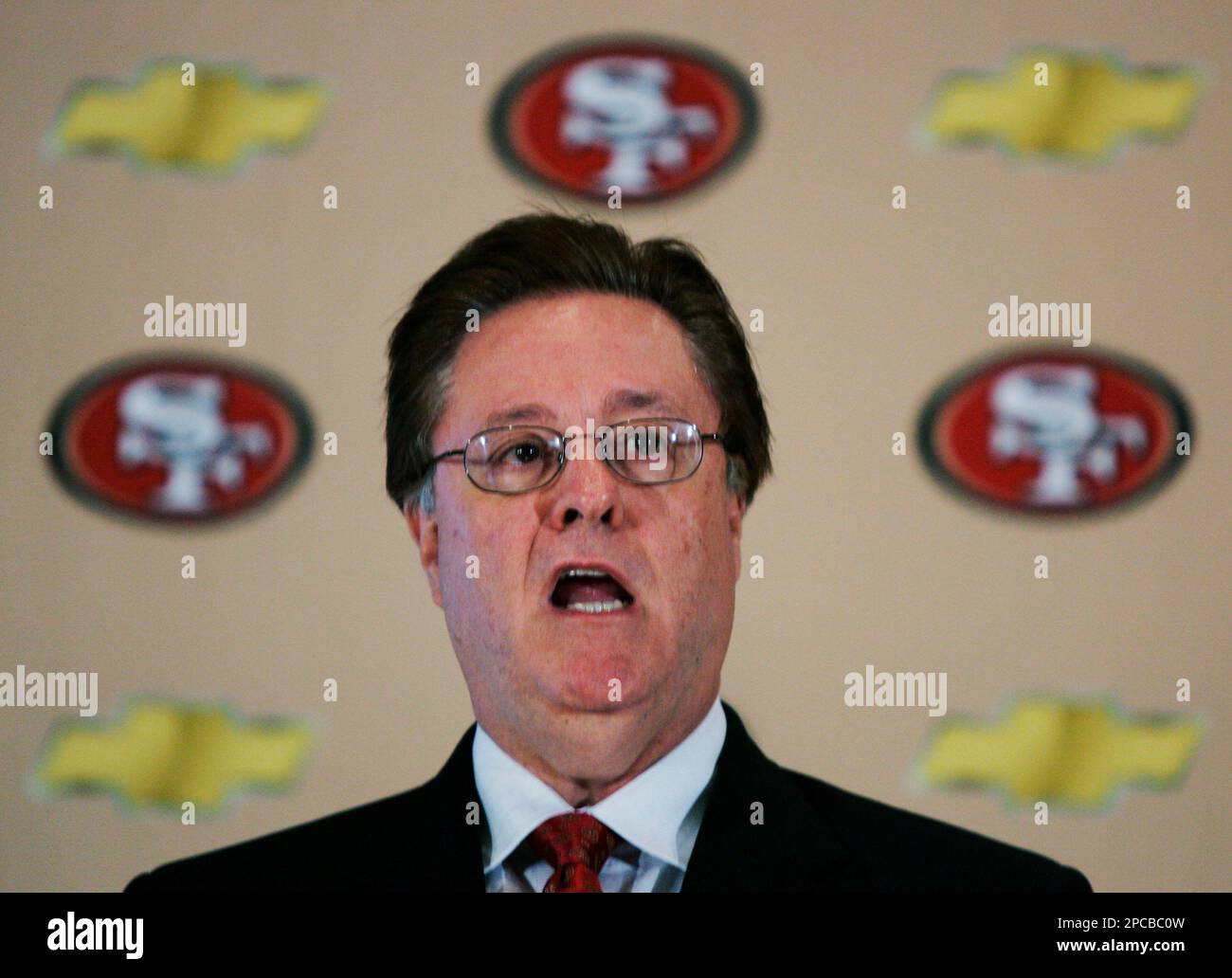 San Francisco 49ers owner John York talks during a news conference in ...