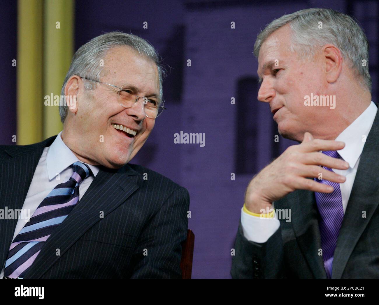 Defense Secretary Donald Rumsfeld, left, talks with Gen. Richard Myers ...