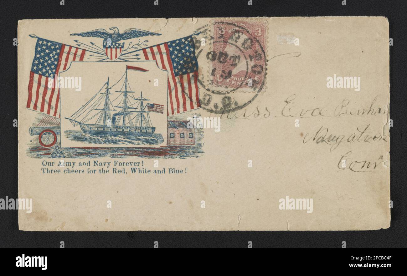 Civil War envelope showing American flags and eagle above view of ...