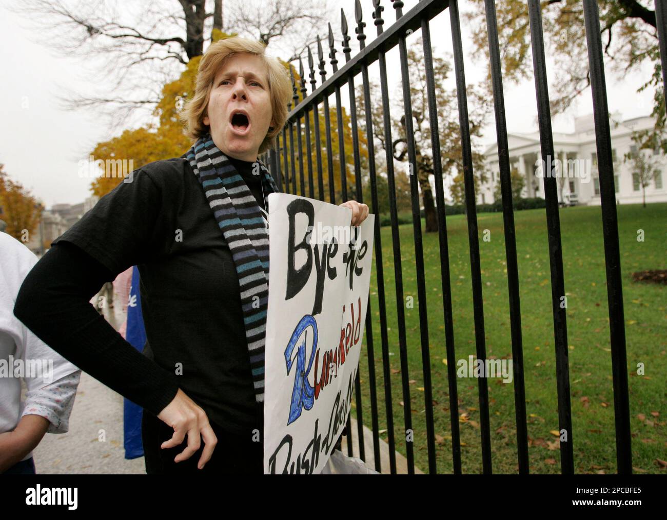 Anti-war activist Cindy Sheehan demonstrates outside the White House in ...