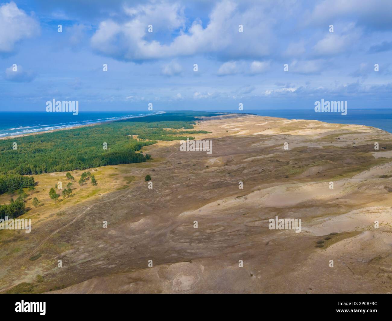 Aerial view of dead grey dunes in Curonian spit National park and ...