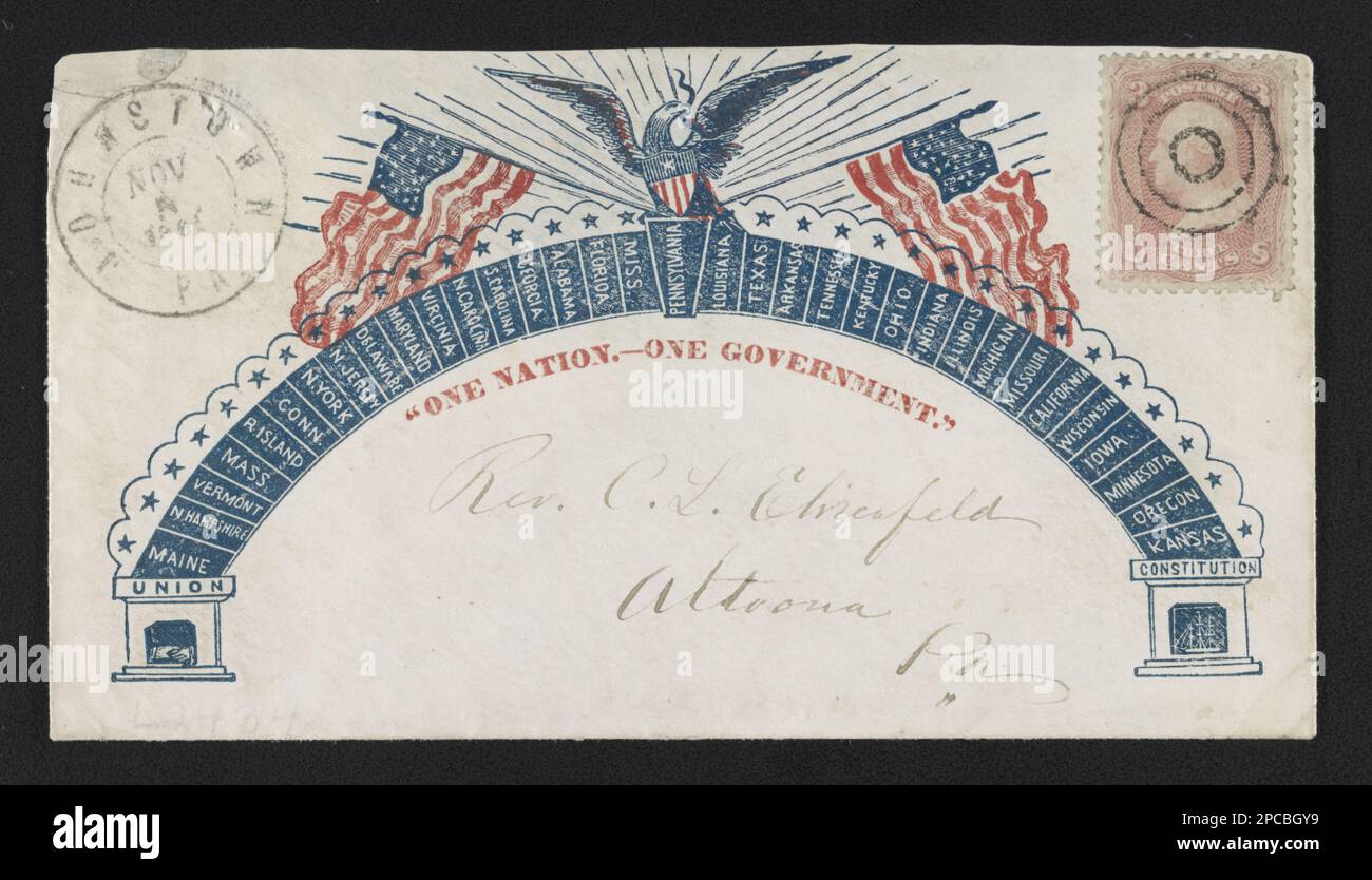 Civil War envelope showing eagle and American flags atop an arch ...
