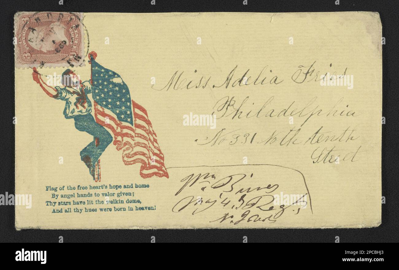 Civil War envelope showing sailor climbing up flagpole to American flag ...