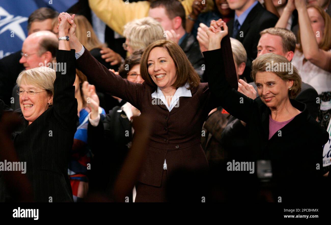 Sen. Maria Cantwell, D-Wash., center, celebrates her re-election to the ...