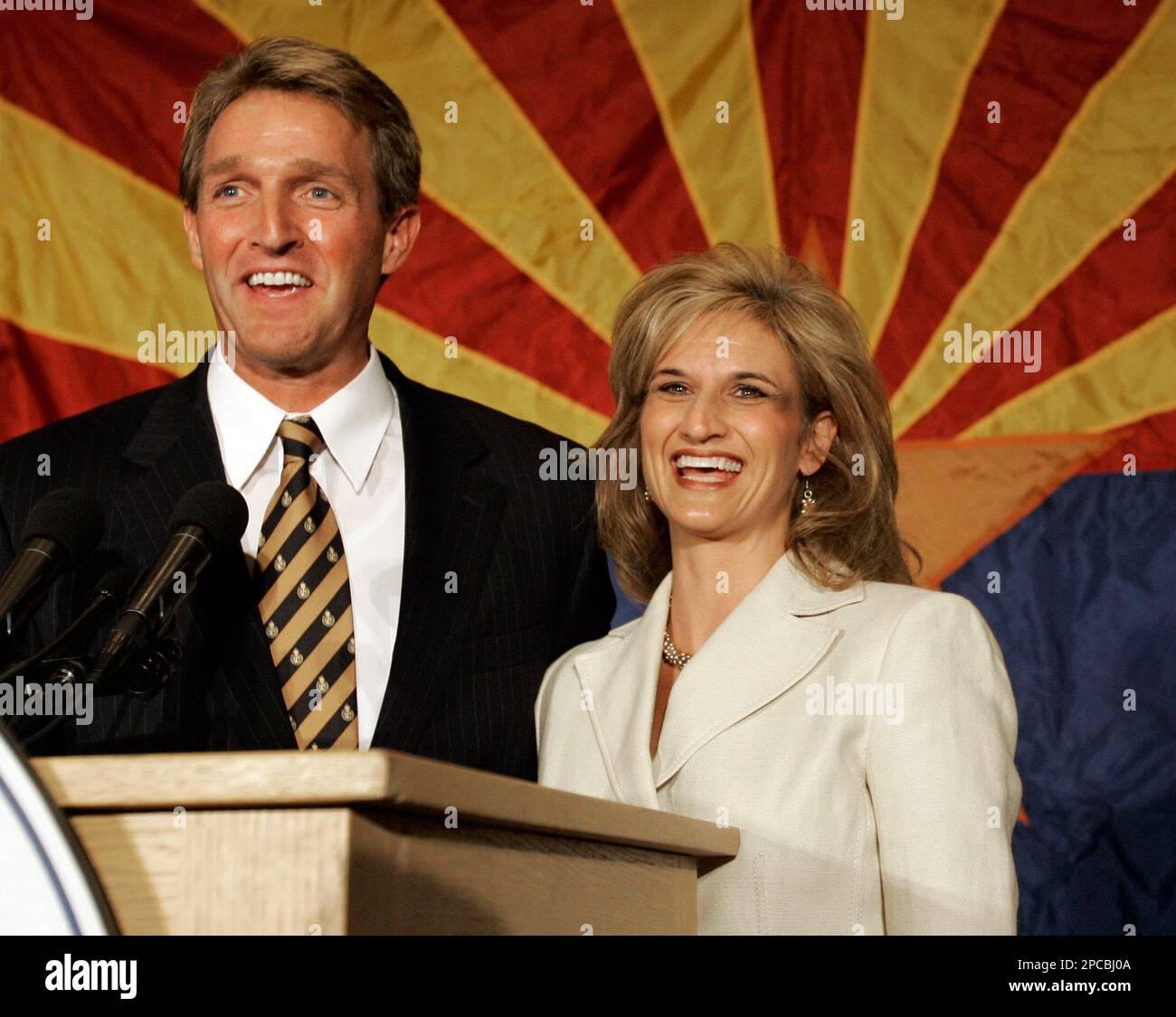 Rep. Jeff Flake, R-Ariz., and his wife Cheryl, acknowledge the audience ...